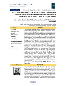 Studi Penggunaan Asam Traneksamat pada Pasien BPH dengan Operasi ...